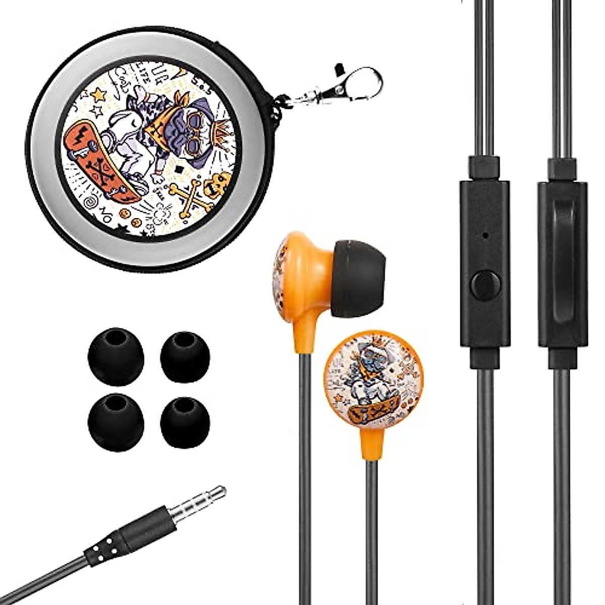 Volkano Bulldog Kids Child Sized for Boys with Carry Case and Keyring - 3.5MM Stereo Jack - Wired Earbuds with Safe Volume 85dB - Earbuds for Kids for School for Online Learning/Tablet - Grey/Black