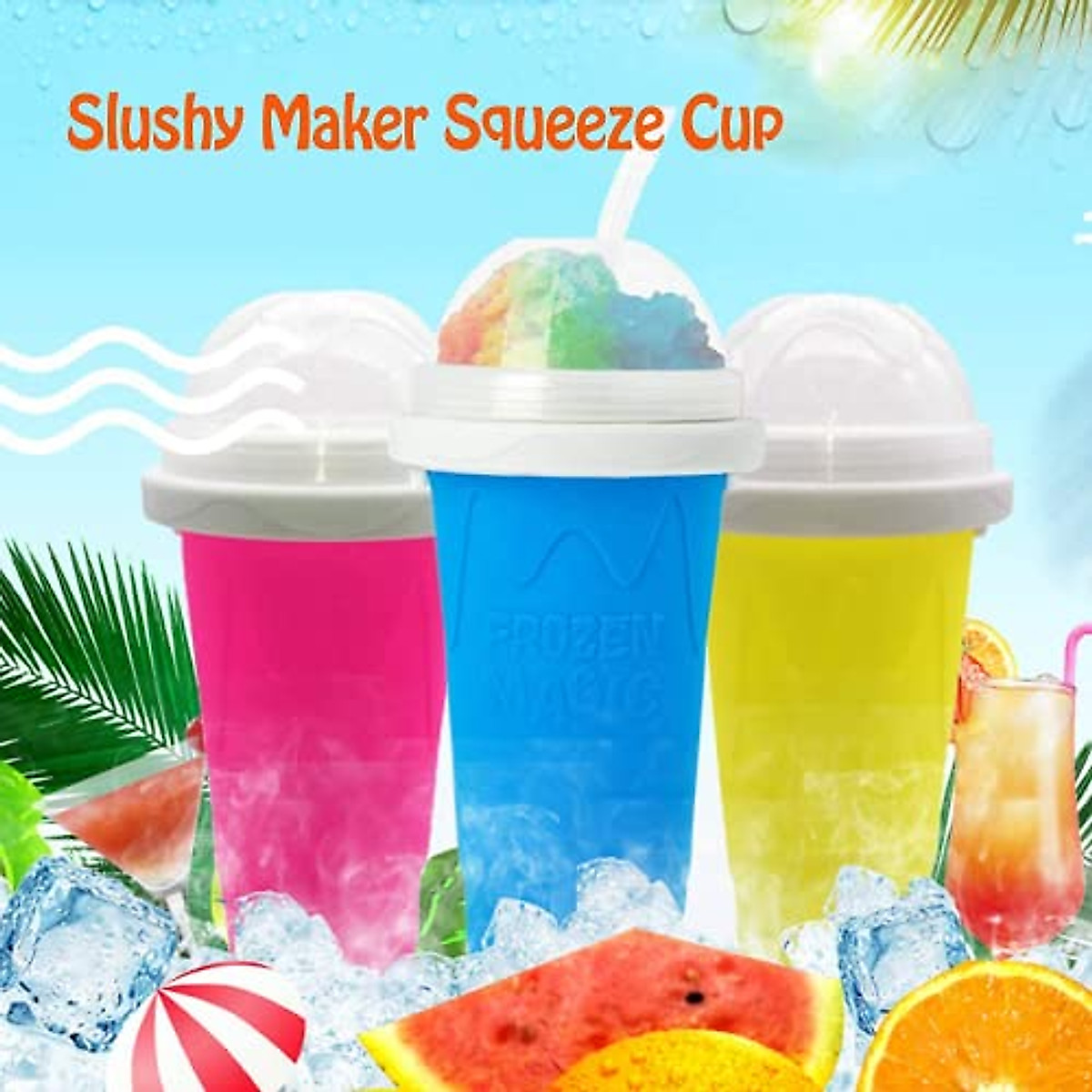 cdbz Slushie Maker Cup Slushy Maker Squeeze Cup Slushy Ice Cream Maker Quick Frozen Smoothies Cup Cooling Cup (pink+blue)