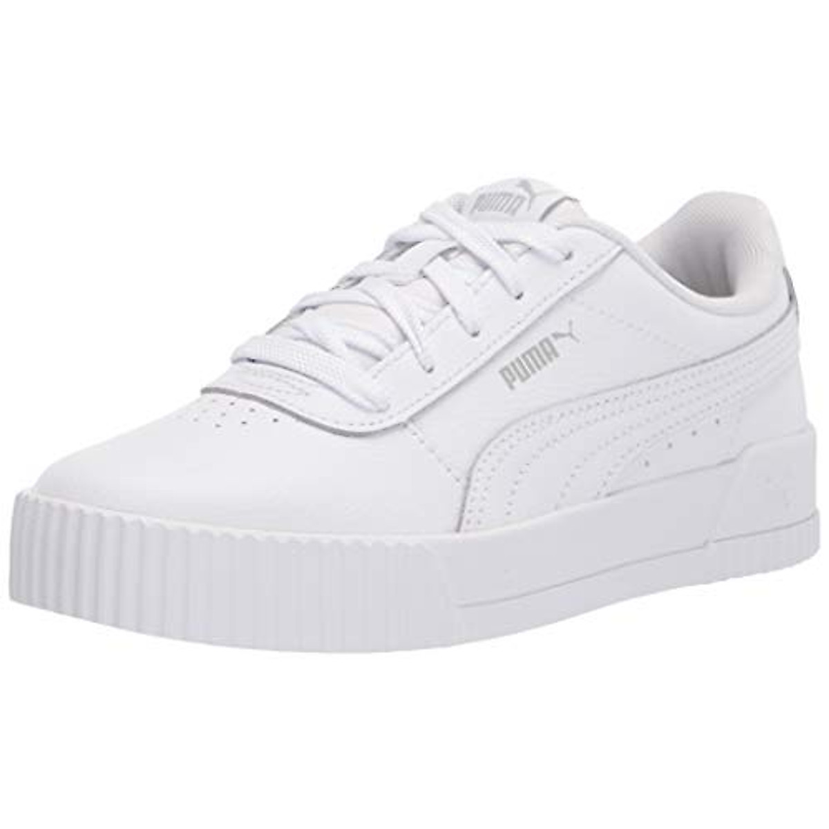 PUMA Unisex Child Carina Sneaker, Puma White-puma White-gray Violet, 7 Big Kid US