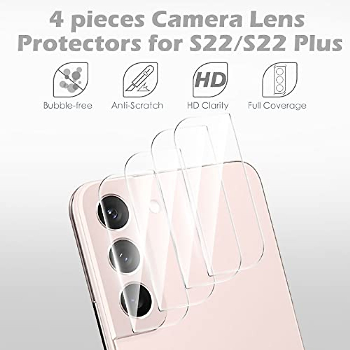 imluckies Camera Lens Protector for Samsung Galaxy S22 & S22 Plus [4 pack], Scratch-resistant Tempered Glass Back Camera Lens Cover, Ultra-thin, Easy Installation Lens Protector, Clear