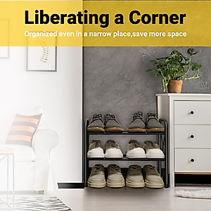 YEASHEIN 2-Tier Expandable Shoe Rack for Closet, Adjustable Shoe Organizer Metal Shoe Shelf for Entryway, Garage & Corridor, Free Standing Shoe Holders, Easy to Assemble