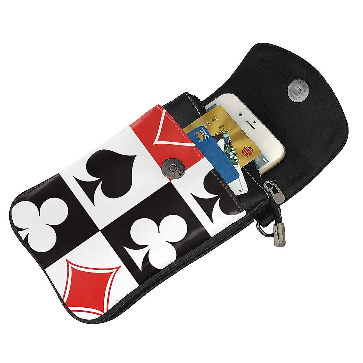 Perfect Gift - Stylish Grid Poker Playing Cards Cell Phone Purse Wallet Big Pocket Small Crossbody Bags Adjustable Shoulder Strap Cellphone Pouch With Card Slots
