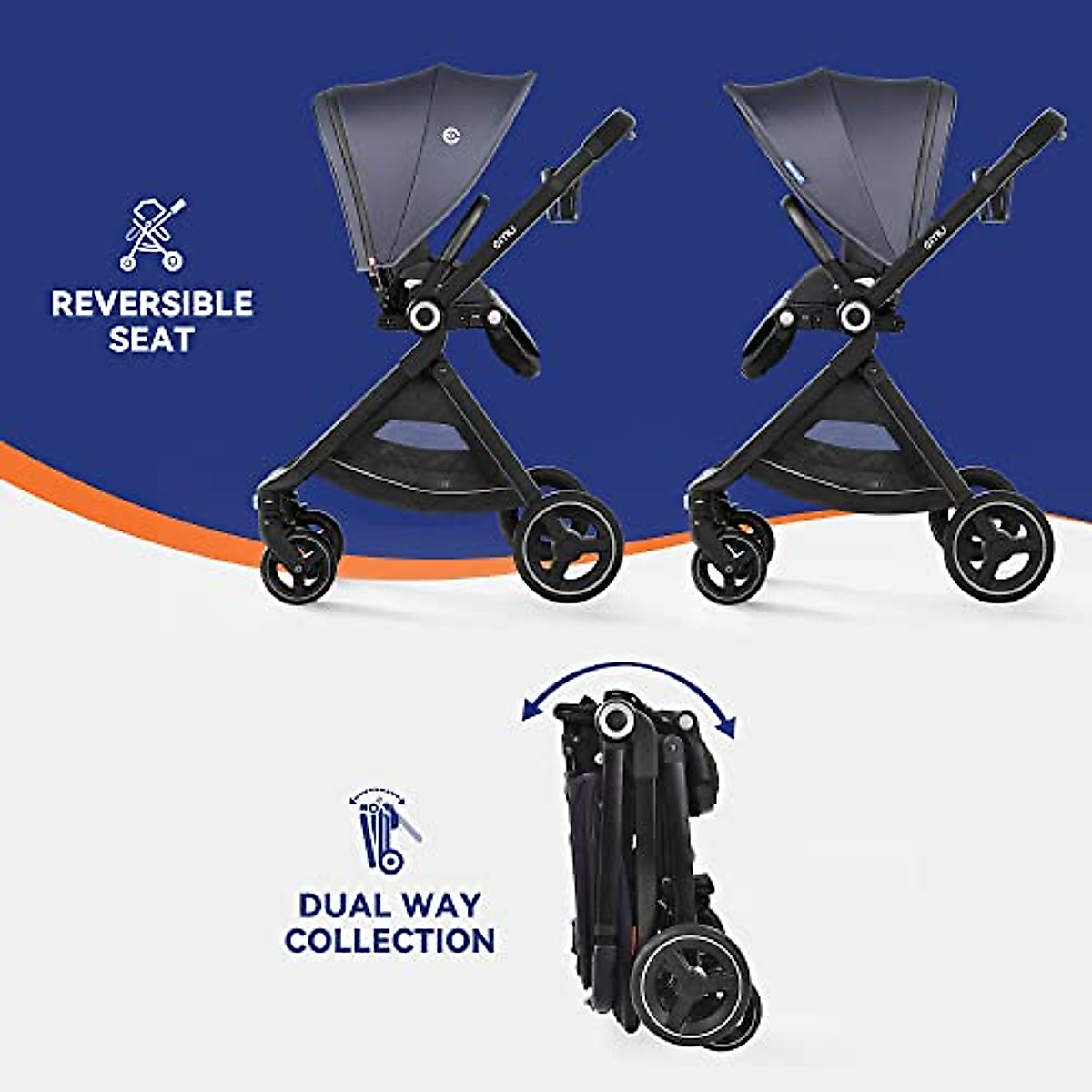Baby Stroller, ELITTLE EMU Toddler Stroller with Reversible Seat, 0-36 Months Full-Size Stroller Convenient for Various Travel Venues or Vehicles Carrying