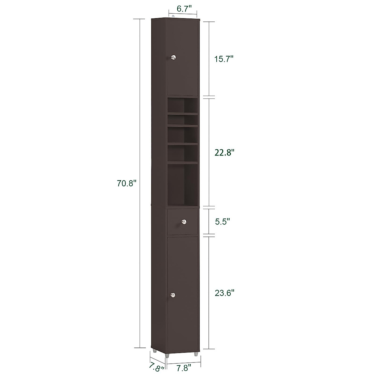 Haotian Bathroom Tall Cabinet with 1 Drawer, 2 Doors and Adjustable Shelves, Bathroom Shelf, Bathroom Tall Cabinet Cupboard for Bathroom, Living Room, Kitchen, Brown BZR34-BR