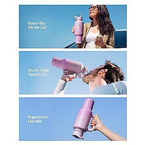 BUZIO 40oz Water Bottle Fits in Cup Holder, Insulated Tumbler with Handle, Water Flask with Lid for Cold Hot, BPA-Free Sweat-Proof Wide Mouth Travel Mug for Sports, Gift for Him Her, Gradient Purple