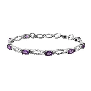 Shop LC Stainless Steel Line Bracelet with Natural Amethyst Gemstones - Handmade Elegant Jewelry for Women - Ideal for Special Occasions - Adjustable Bracelet with Extender - Fits Wrists 6" - 7"