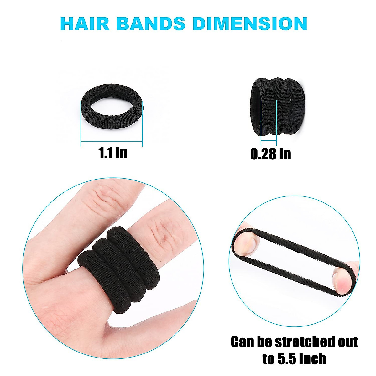WANBY Hair Ties Mini Seamless Black Hair Bands Soft Elastics Ponytail Holders Hair Ties for Girls Toddler (100 Pcs)
