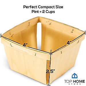 One Pint Wooden Berry Baskets (75 Pack); for Picking Fruit or Arts, Crafts and Decor; 4” Square Vented Wood Boxes