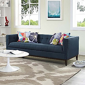 Modway Serve Modern Tuxedo Sofa With Upholstered Tufted Fabric in Azure