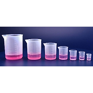 ISOLAB 026.01.S01.Set4 7 Pieces Premium Laboratory Plastic Beaker Set, High Clarity, Polypropylene, Raised Graduations, Autoclavable, 25 mL, 50 mL, 100 mL, 250 mL, 500 mL, 1000 mL, 2000 mL
