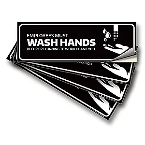 iSYFIX Employees Must Wash Hands Stickers – 2 Pack 9x3 Inch – Premium Self-Adhesive Vinyl Laminated for Ultimate UV, Weather, Scratch, Water & Fade Resistance, Wash Hands Before Returning to Work Sign