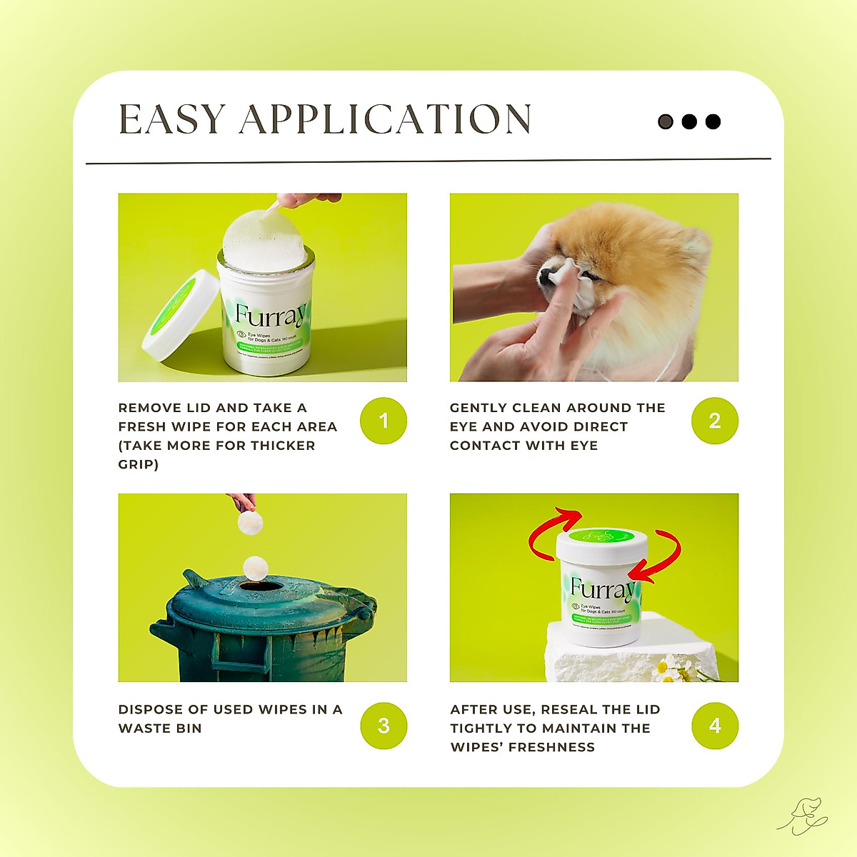 Furray Eye Cleaning Wipes for Dogs and Cats 180 Count | Small-Medium Breeds | Gentle & Effective Gunk & Debris Removal | Reduces Tear Stains | Hypoallergenic, pH-Balanced, Non-Scented with Aloe