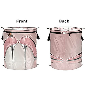 Pop Up Laundry Hamper Pink High Heel Butterfly Round Laundry Basket with Zipper Lid Clothes Hamper Collapsible Storage Bin Toy Organizer Basket
