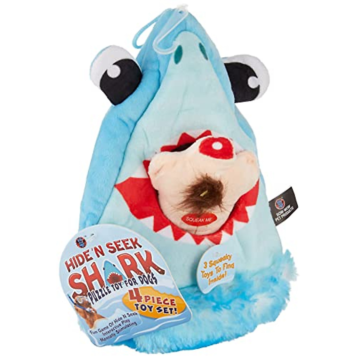 Bow Wow Pet Shark Hide & Seek Plush Dog Toy Set Teeth (4-Piece) Pet Teeth Teasing Toy (97659)