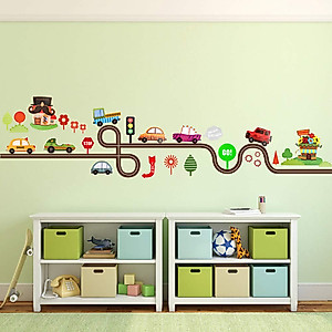 OOTSR Wall Decals, Car Track Wall Sticker Decor for Boys Girls Bedroom, Nursery Room, Home, Living Room Decor
