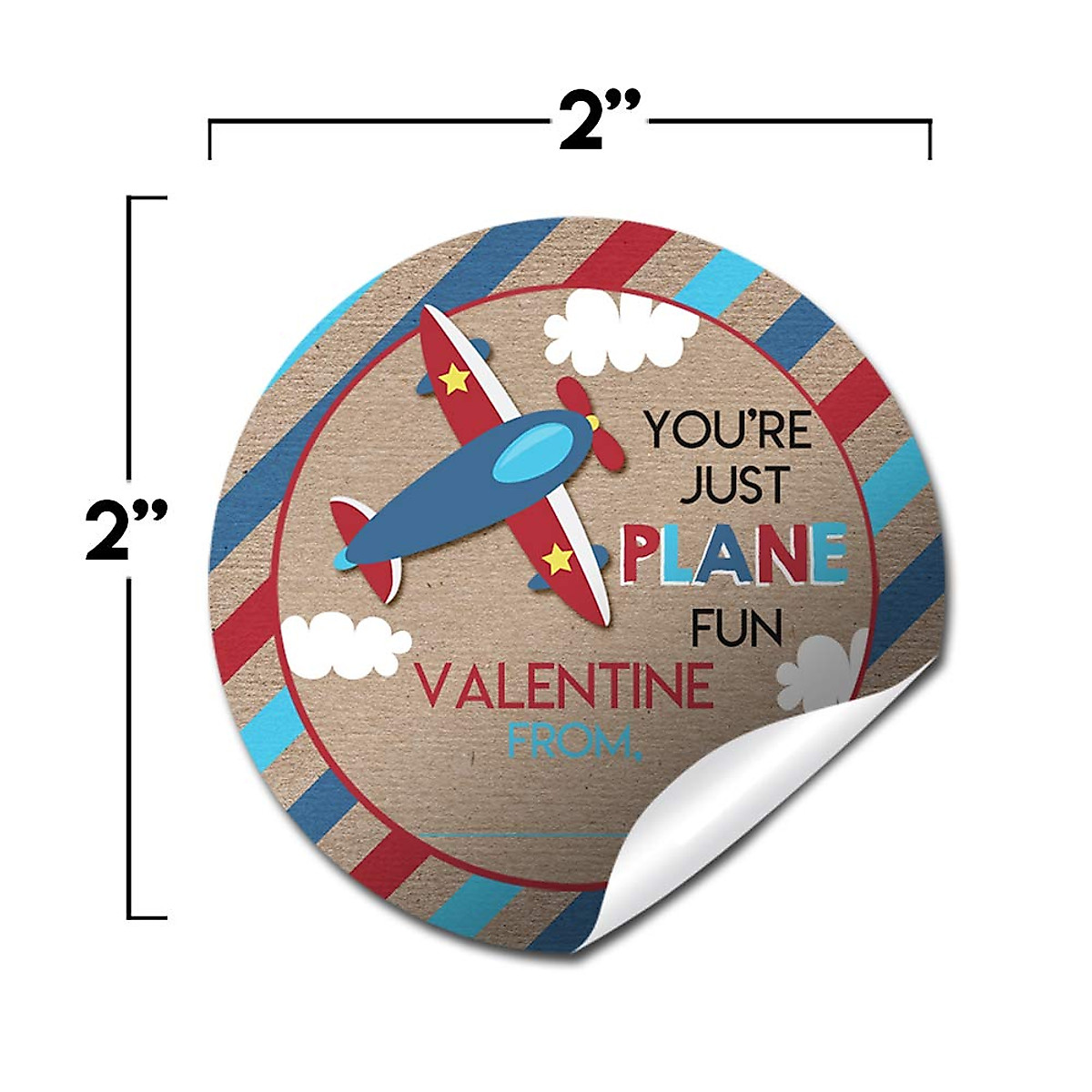 You’re Just Plane Fun Airplane Valentine Party Favor Sticker Labels for Boys, 40 2" Party Circle Stickers by AmandaCreation, Great for Classroom Valentines, Envelope Seals, Gifts & Treats