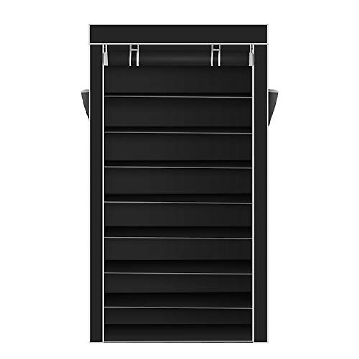Sawandoo 10 Tiers Shoe Rack with Dustproof Cover Closet Shoe Storage Cabinet Organizer Black