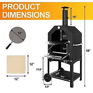 Outdoor Pizza Oven Wood Fired Pizza Oven Patio Portable Pizza Maker Cooking Grill with Wheels Waterproof Cover for Backyard Camping