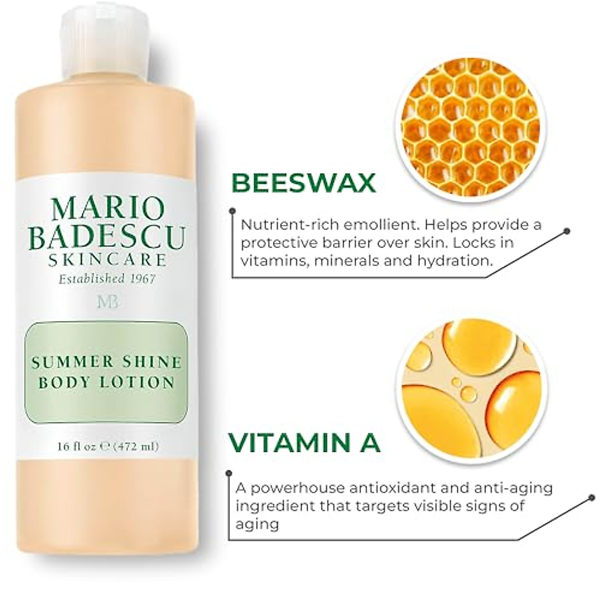 Mario Badescu Summer Shine Body Lotion Enriched with Vitamin A, Lightweight and Radiant, Non-Greasy Candlelit Glow Body Shimmer, Ideal for All Skin Types, 6 oz.