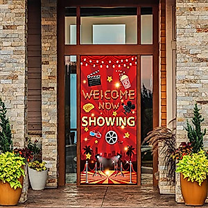 Movie Night Party Door Cover Sign Movie Theme Party Decorations Theater Movie Night Supplies Welcome Now Showing Movie Night Party Backdrop for Wedding Theater Birthday Accessory, 71 x 35.4 Inches