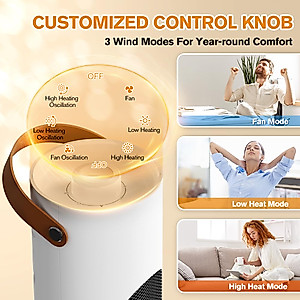 2-1 Electric Space Heaters For Indoor Use, 25" Tower Heater And Fan Combo, 70°Oscillating, 3S Instant Heating,1500W, 3 Heating & Fan Modes, Electric Portable Heater For BedroomOfficeHome, White