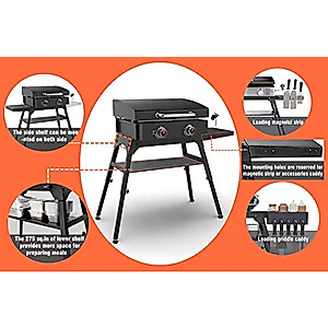 Foldable Blackstone Griddle Stand with Lower Shelf and Side Shelf, Compatible with Blackstone 17 Inch, 22 Inch Tabletop Griddle, Legs with Leveling Feet, Dual Adjustable Height