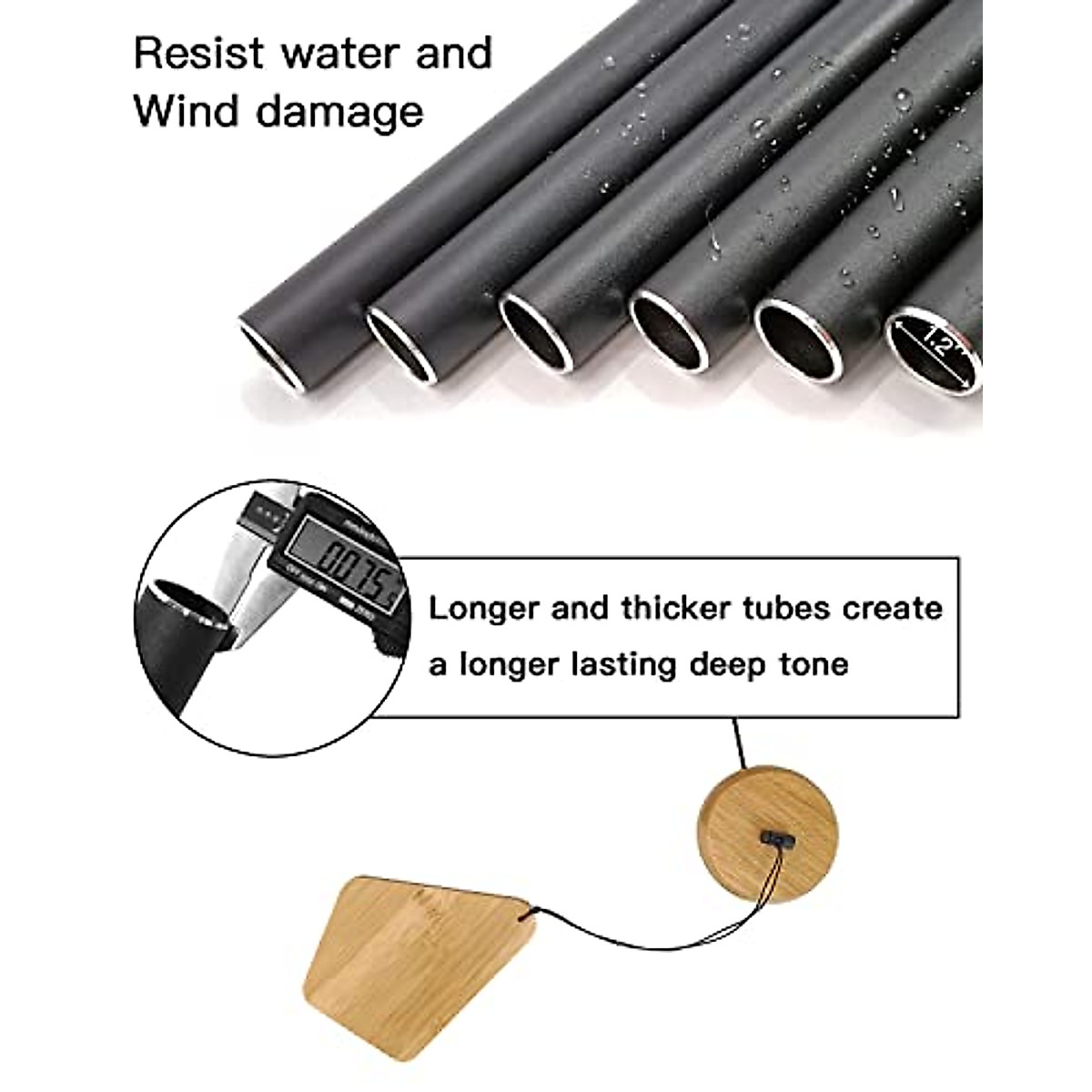 Howarmer Wind Chimes Outdoor Deep Tone, 30 Inches Wind Chimes Outdoor, Memorial Wind Chimes with Hook as Gifts for Mother's Day/Housewarming/Christmas, Patio, Garden, Yard, Home Decor. Black