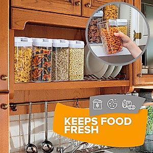 Cheer Collection Airtight Food Storage Containers for Kitchen Organization - Set of 6 Identical 42oz Pantry Organizer Storage Bins with Lids - BPA Free with Markers and 24 Reusable Labels – White