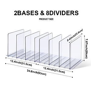 Purse Dividers For Closet,2 Bases 8 Adjustable Divider,Closet Purse Organizer,Purse Organizer For Closet,Purse Shelf Organizer,Closet Bag Organizer,Clear Purse Organizer,Acrylic Purse Organizer