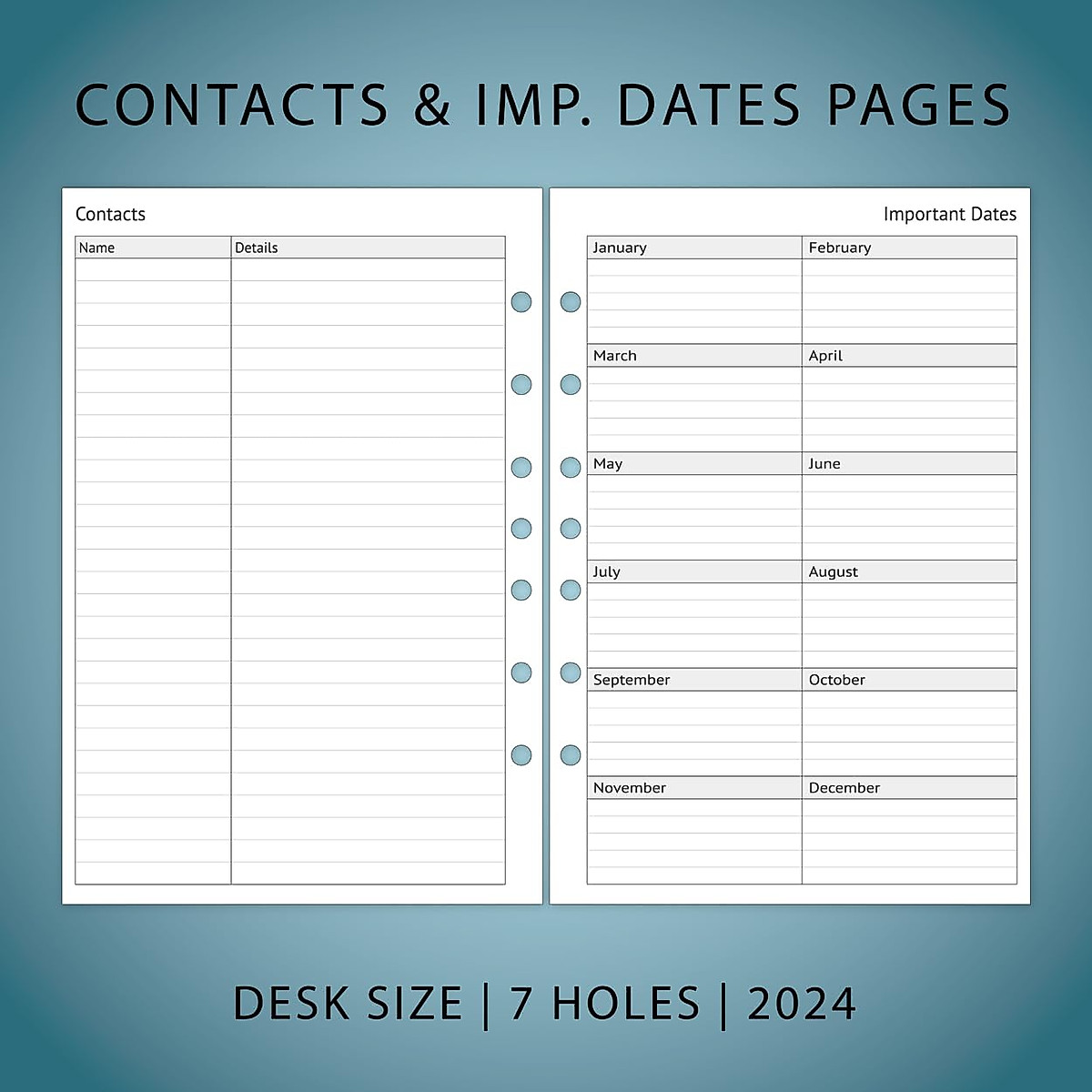 2024 Planner Refills, Weekly and Monthly Appointment Book Inserts, Tabbed, 7 Holes, Classic/Size 4