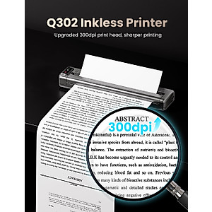 Phomemo Upgraded Q302 Portable Printer, Ultra-High 300dpi Inkless Printer Silent Printing, Wireless Bluetooth Thermal Printer Compatible with Phone & PC, Compact Printers for Business Travel