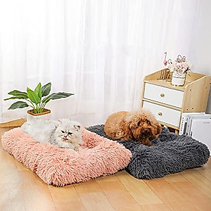 LINGYANMM Long Plush Dog Bed Square Dog Mat Pet Cushion Blanket Soft Fleece Cat Cushion Puppy Chihuahua Sofa Mat Pad for Small Large Dogs (Color : Khaki, Size : S 65x48cm)