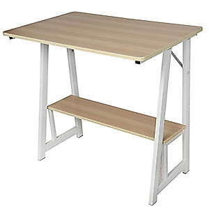 ZHOU2# Desktop Computer Desk with Storage Rack, Home Office Study Writing Table Computer Gaming Table Bedroom Laptop Study Table, Student Bookcase Study Reading Writing Desk PC Laptop Table (Yellow)