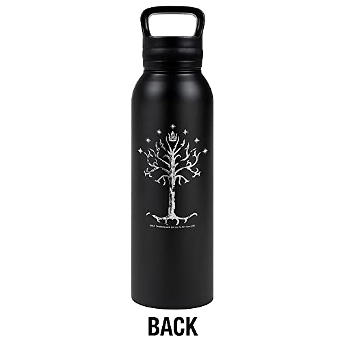 Lord of the Rings OFFICIAL Tree of Gondor 24 oz Insulated Canteen Water Bottle, Leak Resistant, Vacuum Insulated Stainless Steel with Loop Cap, Black
