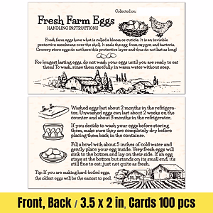 Havongki 100pcs Premium Fresh Farm Eggs Handling Instructions Care Accessories Cards Labels | Egg Blank Cartons 4 6 12 15 18 30 48 50 Count Basket Box Container Storing Extra Organizer (M03-1CH)