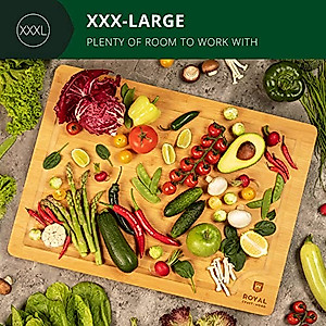 Bamboo Cutting Boards for Kitchen - Kitchen Chopping Board for Meat (Butcher Block) Cheese and Vegetables | Wooden Cutting Board Heavy Duty Serving Tray with Handles (XXXL, 24" x 18")