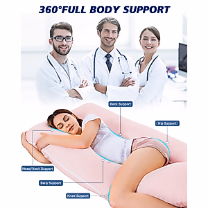 AngQi Pregnancy Pillows, U Shaped Pregnancy Body Pillow for Sleeping, 55 inch Maternity Pillow for Pregnant Women with Cooling Jersey Cover, Pink