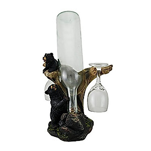 Zeckos Oh Honey Black Bears in a Tree Rustic Wine Bottle Holder with 2 Glasses