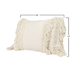 Creative Co-Op Creative Co-Op Cotton and Chenille Woven Lumbar Pillow with Fringe, Cream