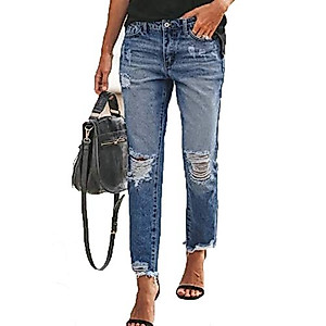 Sidefeel Women's Boyfriend Jeans Loose Stretchy Ripped Distressed Denim Pants Size 8 Sky Blue