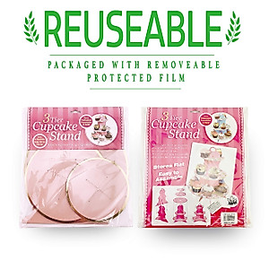 3-Tier Pink Round Cardboard Cupcake Stand (12"W x 13.5"H) Baby Shower Birthday Wedding Special Event Decoration