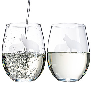 The Wine Savant Set of 2 Dog Stemless German Shepherd Wine Glasses Puppy & Doggy Lover for Him and Her Dogs Silhouette - Glass Gifts Etched Tumblers for Anniversary, Wedding, Home Bar Gifts