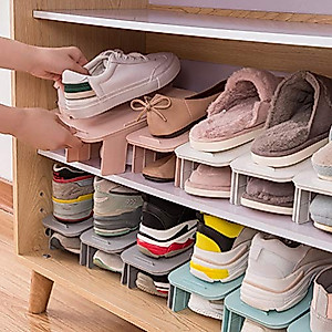 EXCEART White Shoe Cabinet 4pcs Shoe Slots Organizer Stackable Shoe Stacker Plastic Double Deck Shoe Rack Holder Boot Stand Dividers Space Saver for Closet Organization (Grey) Corner Shoe Rack