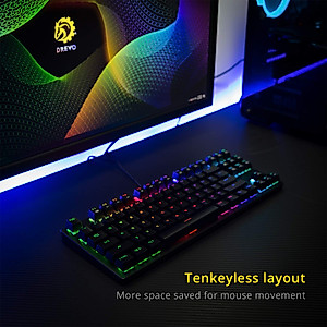 DREVO Tyrfing V2 Customizable RGB Compact 87 Keys Mechanical Gaming Keyboard USB Wired Tenkeyless Programming Macro Media Control Software Support Outemu Red Switch Black
