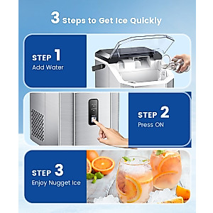 COWSAR Nugget Ice Maker Countertop, Chewable Nugget Ice Cubes Machine, Quick Ice Making 34Lbs/Day, Self-Cleaning, Portable Ice Machine for Home Kitchen Office Party
