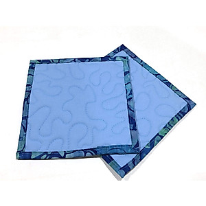 Batik Quilted Fabric Pot Holders with Blue Floral Print