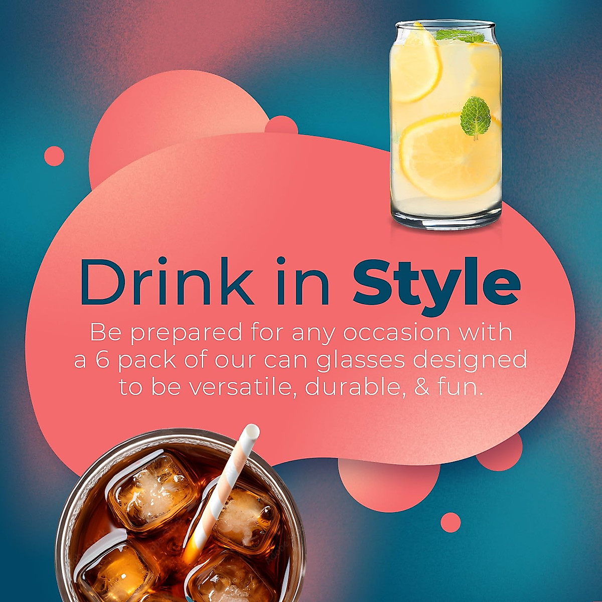 Can Shaped Drinking Glasses 16 oz - 6 Pack Beer Can Glass Cups Set, Clear Pint Beer Glasses for Soda, Water, Iced Coffee, Whiskey, Cocktails, Unique, Aesthetic Kitchen Drinkware, Dishwashable - 16oz