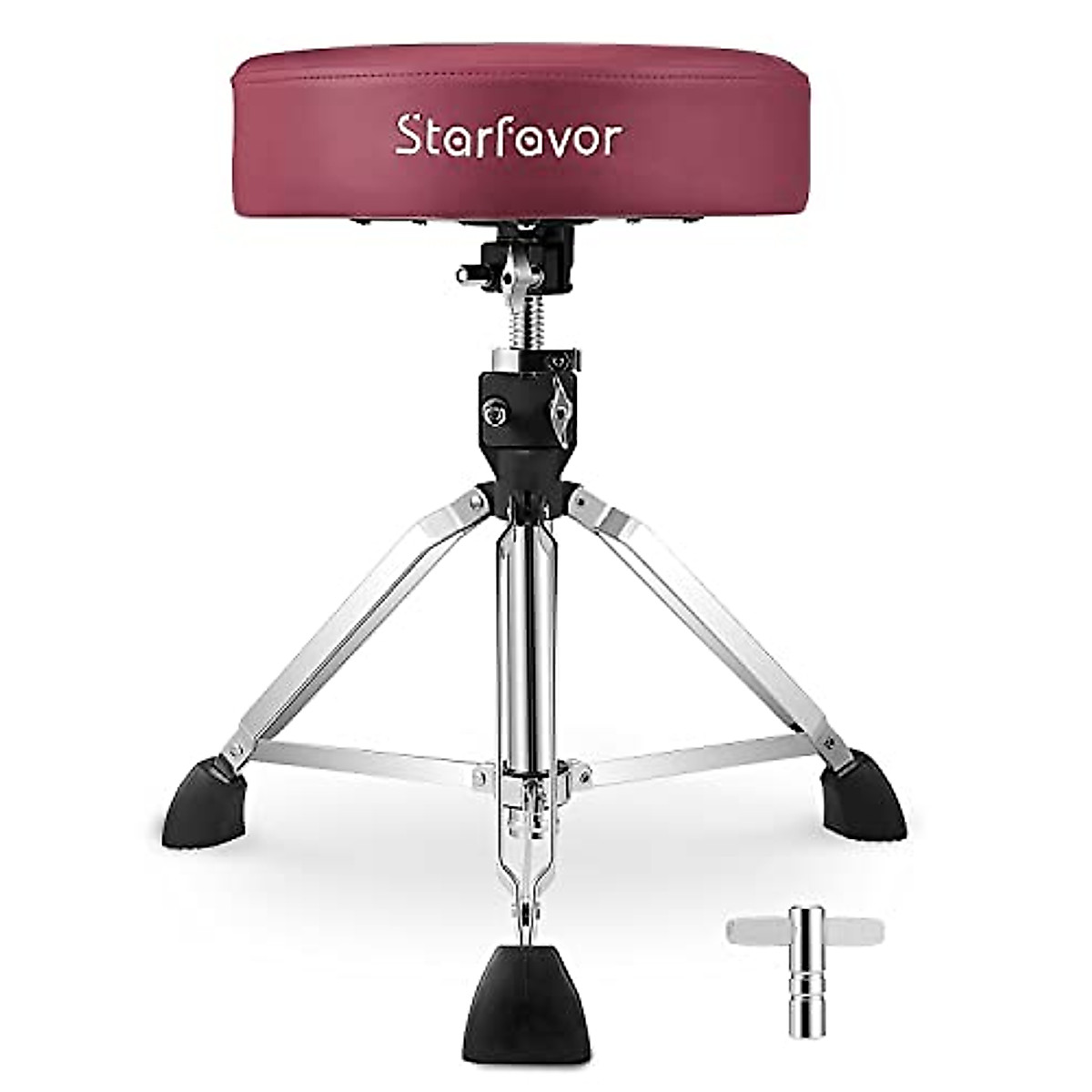 Starfavor Drum Throne Adjustable, Drum Stool Padded Drum Seat, Rotatable Drum Chair with Double Braced Anti-Slip Feet, Crimson Color, Red, ST-650 Stone