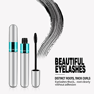 2 Pack 2 in 1 for Mascara 5x Longer Washable, 2 in 1 4D Silk Fiber Lash Mascara, No Clumping, Long-lasting Black Mascara