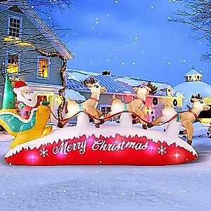 Danxilu 10 FT Long Christmas Inflatable Santa Sleigh with 3 Reindeer Outdoor Decorations, Built-in Colorful LEDs Blow Up Santa Claus Yard Decoration Décor for Xmas Holiday Garden Lawn Patio Roof